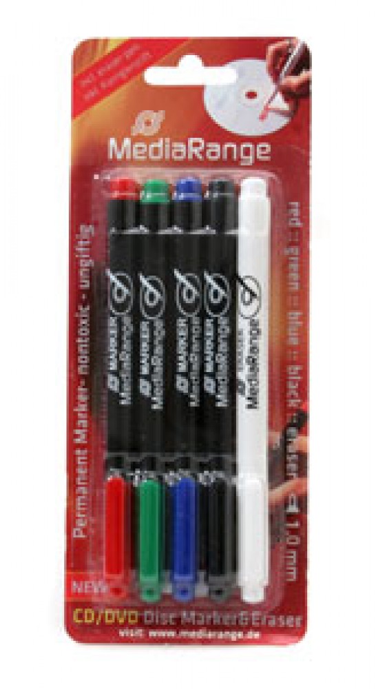 MediaRange CD/DVD-Pens - Set: 4 colours + eraser-pen MR704