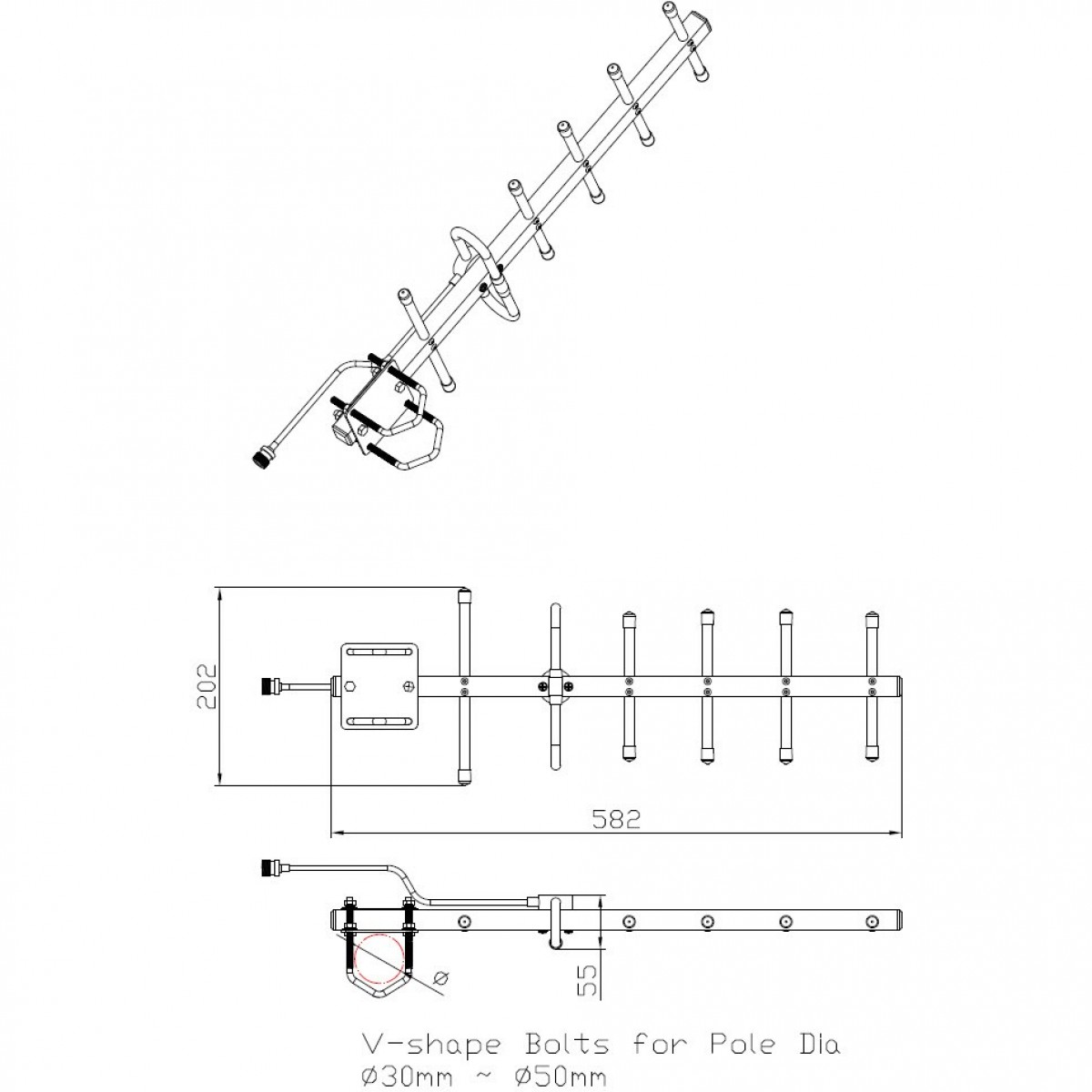 ALLNET Antenne 868MHz 10dbi Antenne (N-Female) YAGI ANT-868-10dbi-Yagi ...