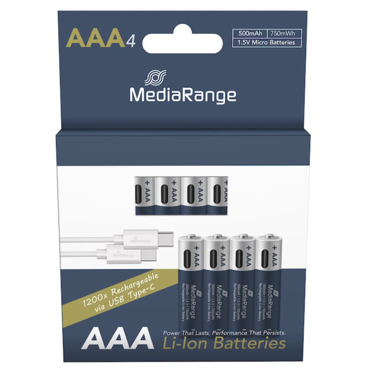 MediaRange USB-C Li-Ion AAA Batterien | Wiederaufladbar
