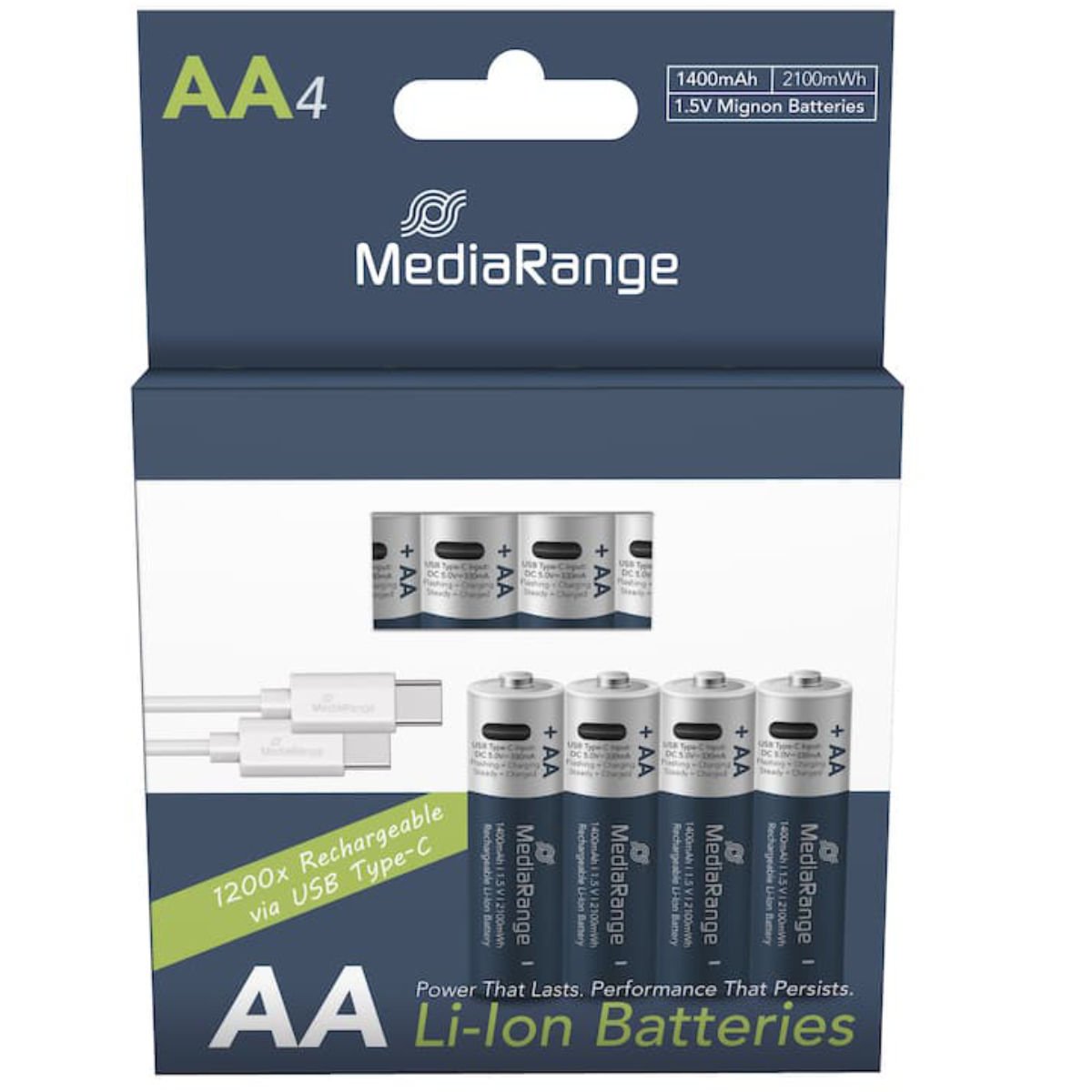MediaRange USB-C Li-Ion AA Batterien | Wiederaufladbar