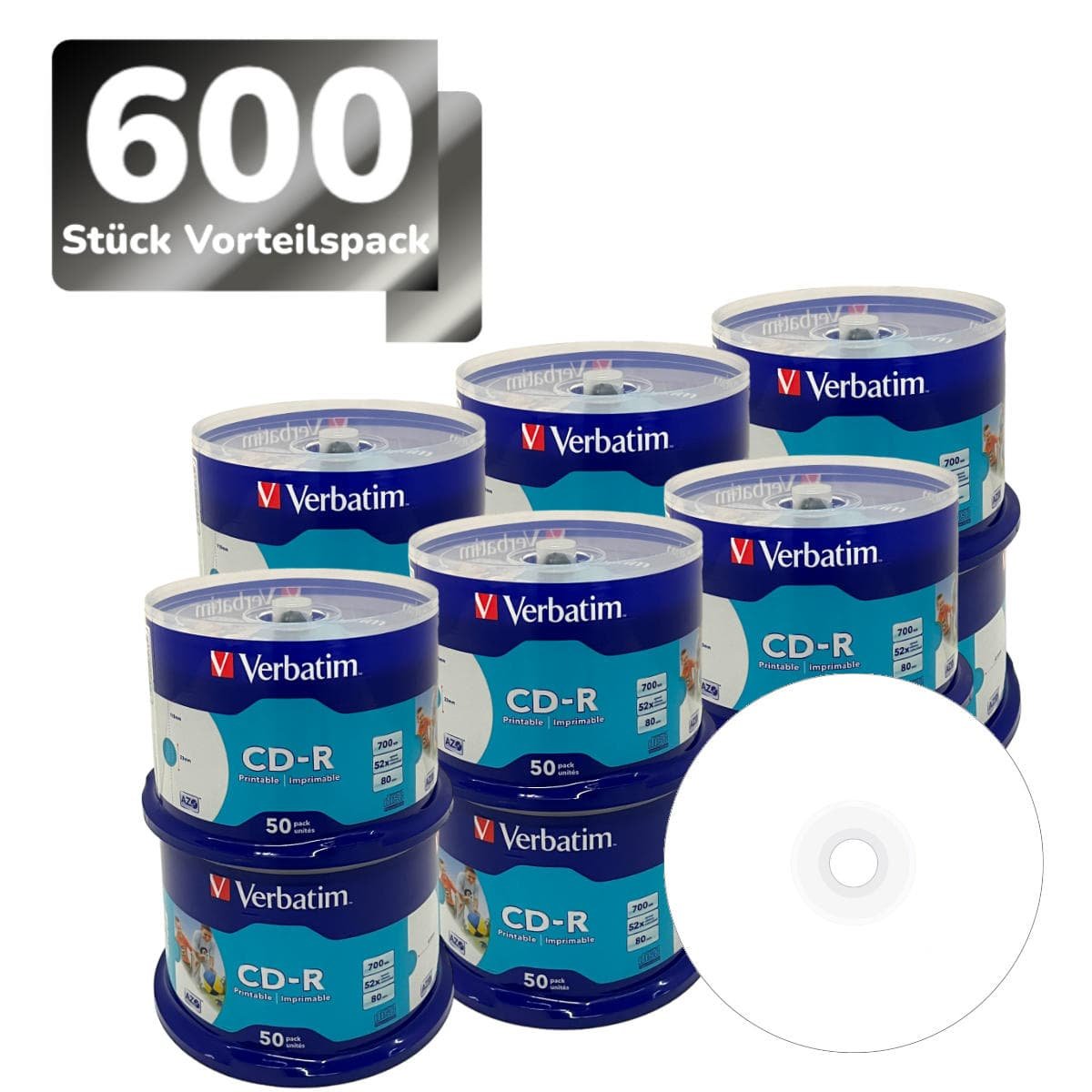 Verbatim CD-R 700 MB voll bedruckbar - 52x - 600 Stück